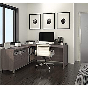 BESTAR Pro-Linea L-Shaped Office Desk, 72W, Bark Grey