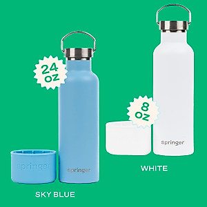 Springer Dog and Me Water Bottle, Stainless Steel Insluated Water Bottle, Keeps Water Cold for 12 Hours (White)