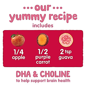Happy Baby Organics Brain Support Blends Apples, Purple Carrots & Guava with DHA and Choline 4oz Pouch (Pack of 16)