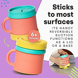 morepeas All-in-One Snack Cup & Bowl | Steam, Strain & Snack | Reversible Lid & Suction Base | No Mess Catcher Lid | Easy Grip Handle | Dishwasher, Microwave, Freezer Safe Silicone | Melon
