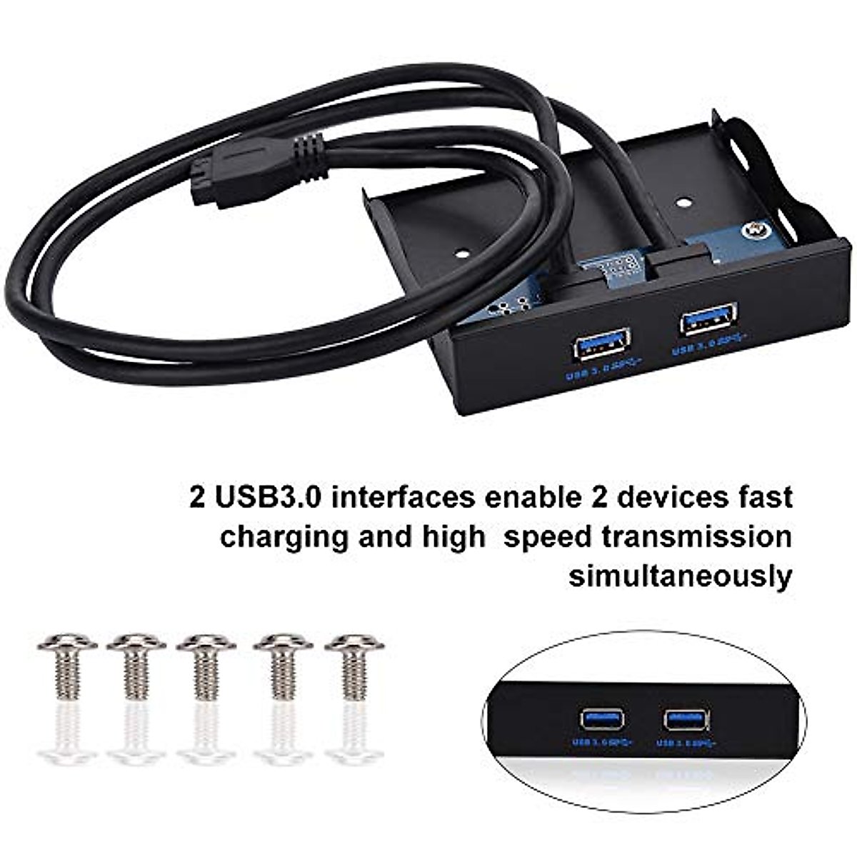 ASHATA USB Front Panel,USB 3.0 Floppy Front Panel with 2-Port,3.5 inches Floppy Bay 19 Pin to 2 Interface USB3.0 HUB