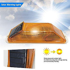 RISOON Solar Strobe Warning Light: Sensitive LED Warning Lamp High Bright Waterproof IP65 Light Control Flashing Beacon Barricade Construction Safety Traffic Light for Driveways Dock (Yellow)