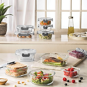 FineDine 24-Piece Superior Glass Food Storage Containers Set - Newly Innovated Hinged Locking lids - 100% Leakproof Glass Meal-Prep Containers, Great On-the-Go & Freezer-to-Oven-Safe Food Containers