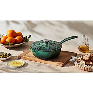 Le Creuset Olive Branch Collection Enameled Cast Iron Saucier, 2.25 qt., Artichaut with Embossed Lid