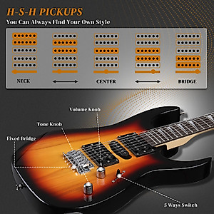 Ktaxon 39" Electric Guitar with 20Watt Amp, Full Size 170 Model Starter Guitar Kit for Beginners & Professional W/Bag, Shoulder Strap, Wrench Tool, Plectrum - Brown Sunburst