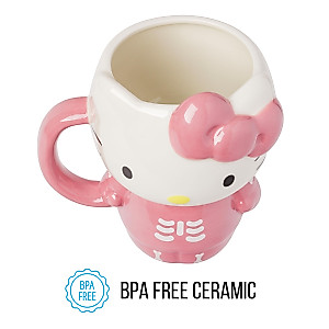 Silver Buffalo Sanrio Hello Kitty Halloween Spooky Pink Skeleton Costume Ceramic 3D Sculpted Mug, 20 Ounces