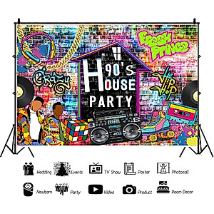 Aumeko 90's House Party Backdrop Hip Pop 90's Birthday Graffiti Wall Retro Radio Roller Skates Background Fresh Prince 90s Theme Backdrop 90s Party Decorations