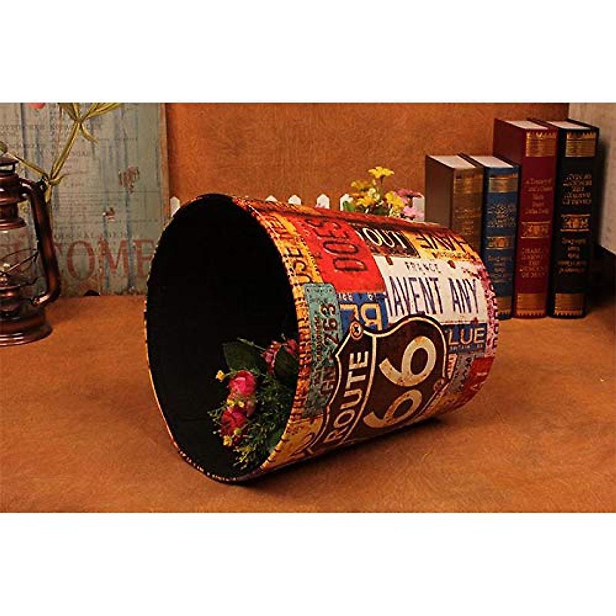 Daliuing Waste Can Creative British Leather Round Trash can for Household use Garbage Waste Basket for Washroom/Bathroom