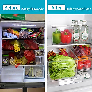 Artendjoon 3 Pack Refrigerator Organizer Bins with Lid, Large Stackable Fridge Organizer Set with Handle, BPA-free Clear Storage Container for Freezer, Cabinet, Pantry Organization