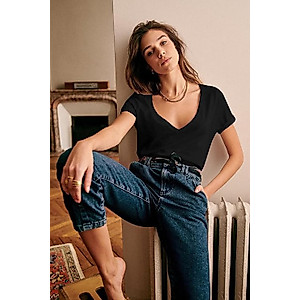 Beyove Womens Low Cut Tops Deep V Neck Plunging Tee T Shirts, Pack of 2 Black Black