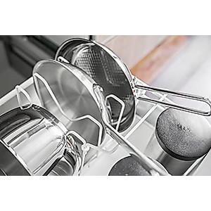 YAMAZAKI home 3840 Adjustable Lid & Pan Organizer-Kitchen Drawer Storage Shelf Rack, One Size, White