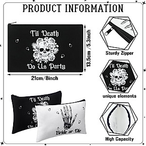 Silkfly 7 Pcs Bride or Die Bachelorette Party Makeup Bag Till Death Cosmetic Bags for Gothic Halloween Bridal Shower Supplies(White, Black)