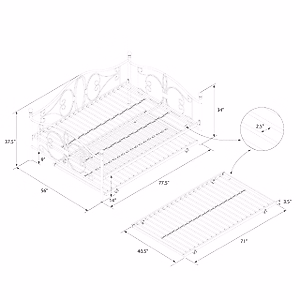 DHP Bombay Metal Full Size Daybed Frame with Included Twin Size Trundle - White, 4040129