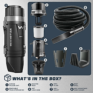 GOSLARLIT Wet/Dry Garage Wall Mounted Vacuum,102CFM Air Flow,11-Amp Motor Shop Vacuum Cleaner for Car Detailing with 26 FT of Stretch Hose(5 Gallon)