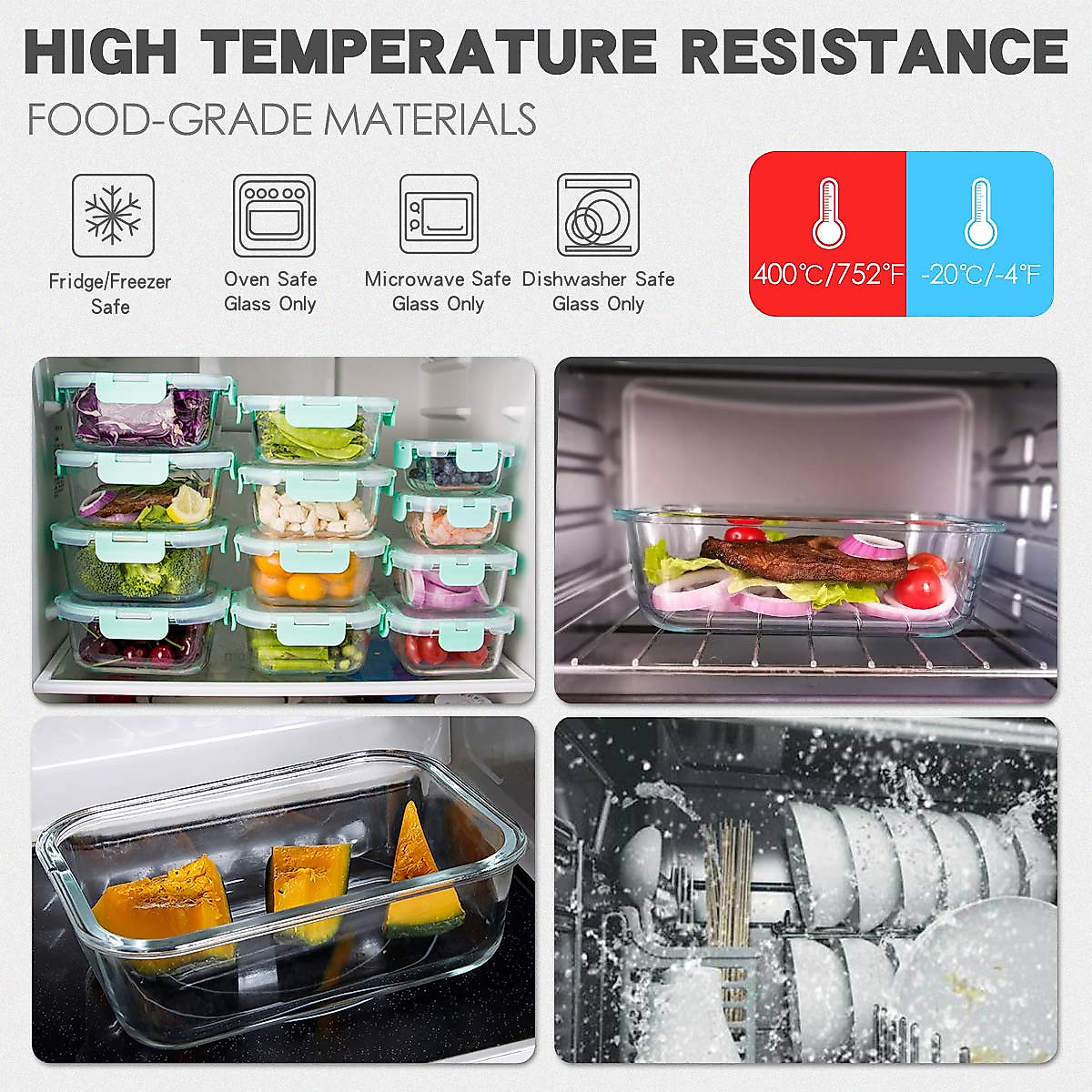 8 Pack Glass Food Storage Containers, Airtight Meal Prep Containers with Lids BPA Free, Stackable & Leak Proof Boxes for Lunch, Freezer to Microwave Oven Safe (8 Lids + 8 Bowls)
