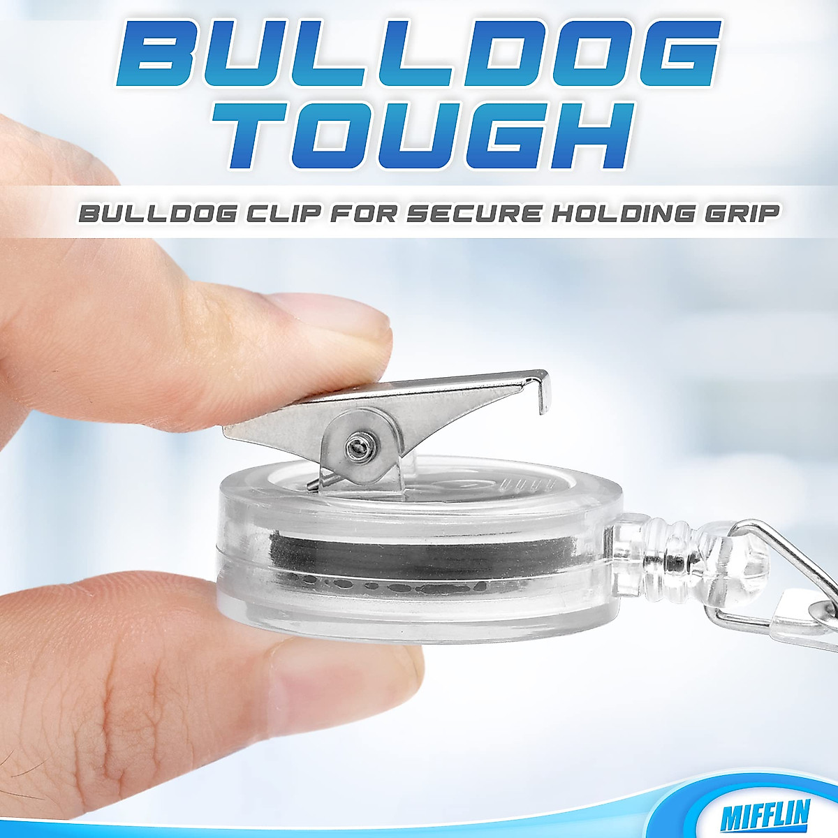 Retractable Badge Reels (Transparent, 10 Pack) w/Bulldog Clip & Snap Strap to Secure ID Name Card Holders by Mifflin