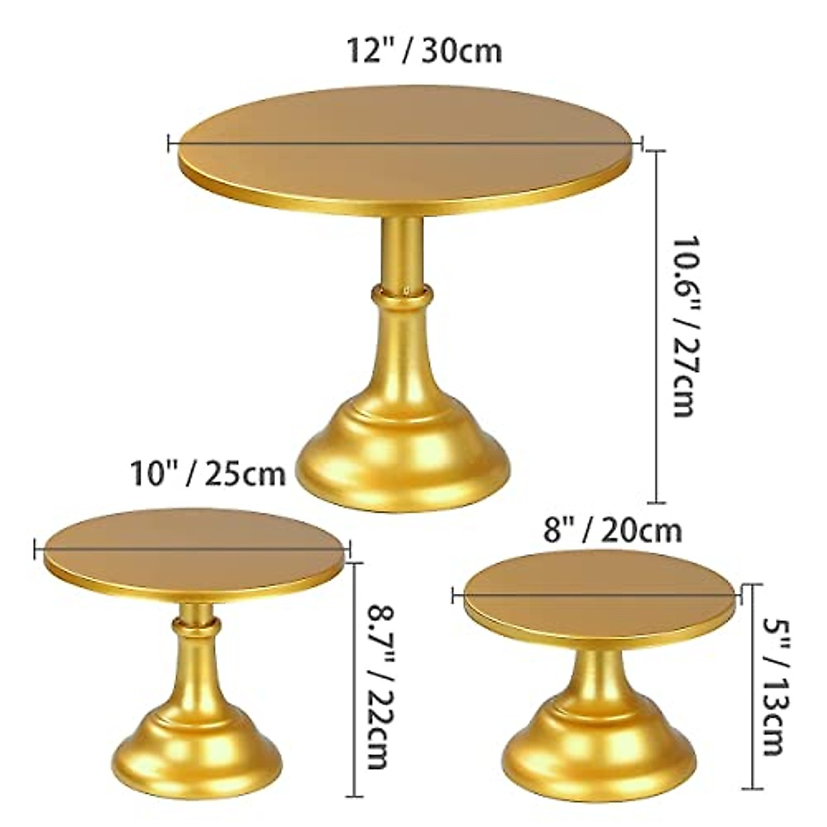 SUPERELE 3 Piece Gold Cake Stand Set for Dessert Table Display 12" Cupcake Holders 10" Round Iron Cake Stands for Baby Shower Wedding Birthday Party