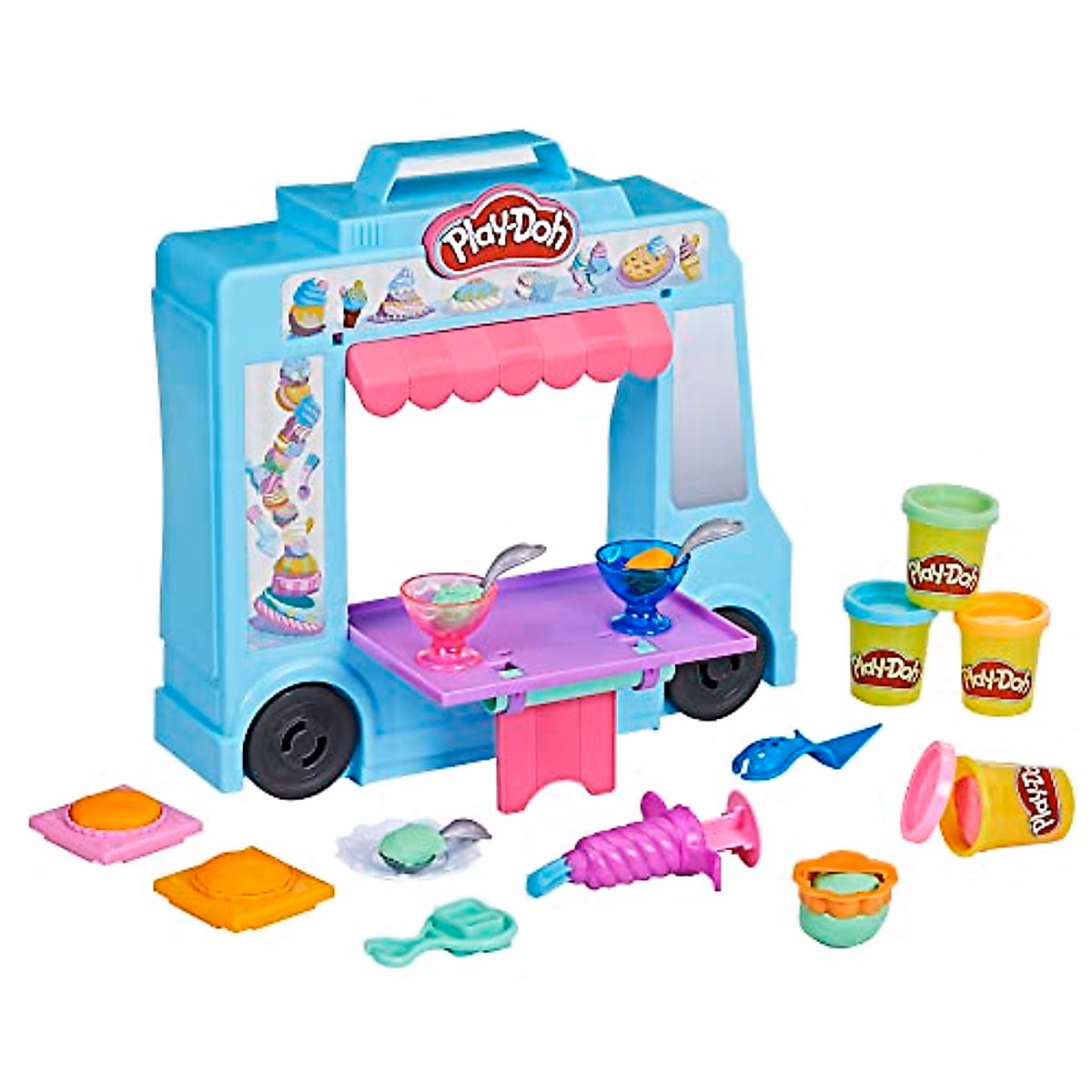 Play-Doh Ice Cream Truck Playset, Pretend Play Toy for Kids 3 Years and Up with 20 Tools, 5 Modeling Compound Colors, Over 250 Possible Combinations