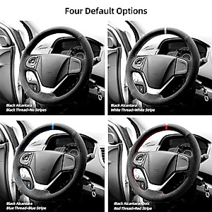 Alfanxi Hand Stitch Alcantara Steering Wheel Cover Compatible with Honda CRV 2012-2018 (White Stripe)