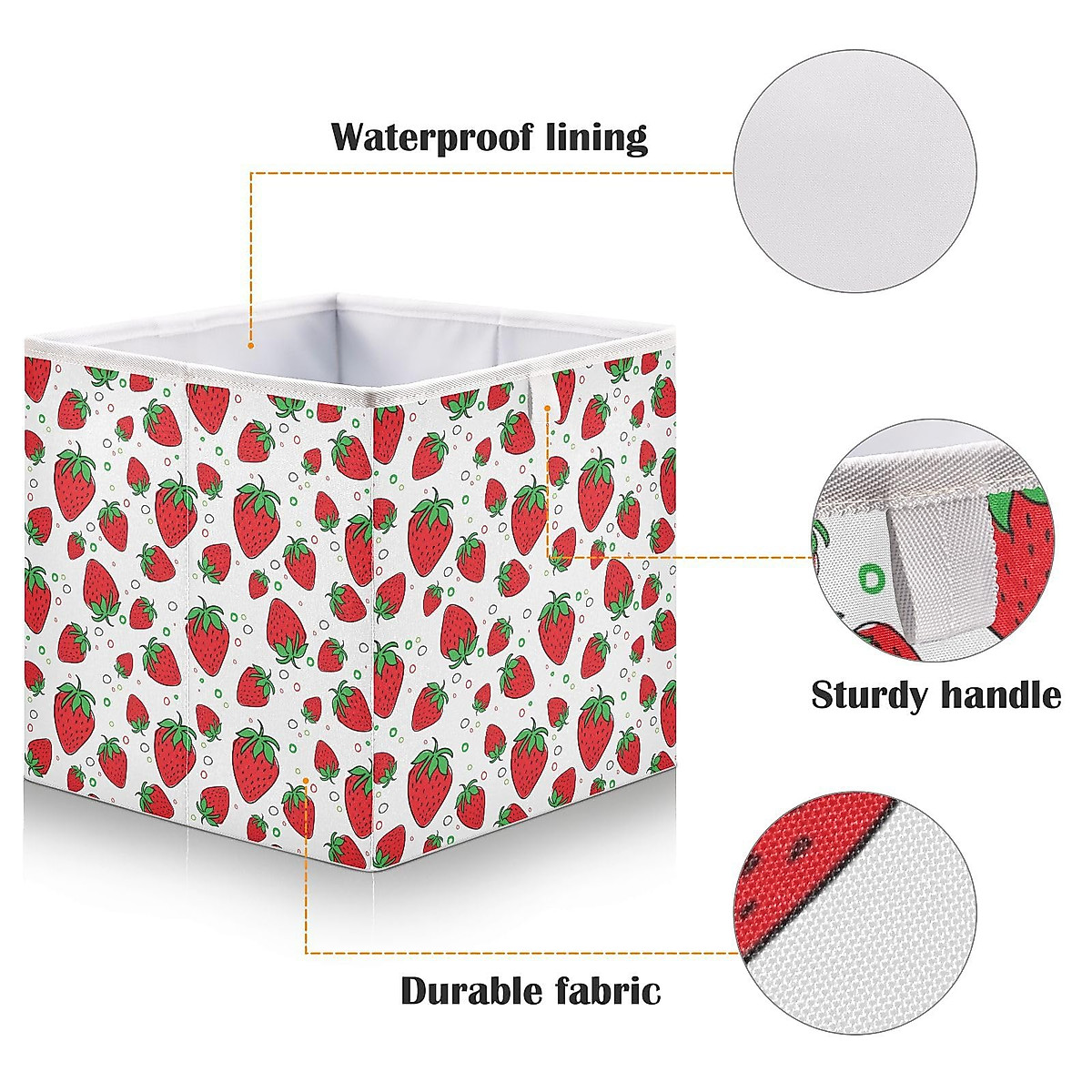 Emelivor Strawberries Rectangle Storage Bins Fabric Storage Cube Large Foldable Storage Baskets Cloth Box Containers for Nurseries Shelves Offices Closets Home Decor,16 x 11inch