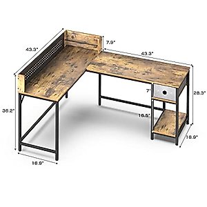 NSdirect Computer Desk,55" Home Office Desk with Bookshelf Industrial Study Writing Table with Space Saving Design Modern Simple Style Laptop Table (Rustic Brown)