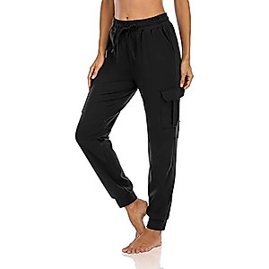 DIBAOLONG Womens Cargo Pants Lightweight Hiking Joggers Quick Dry Athletic Workout Sweatpants with Pockets Black M