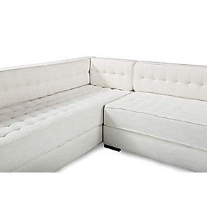 Iconic Home Lorenzo Right Facing Sectional Sofa L Shape Linen-Textured Upholstered Tufted Shelter Arm Design Espresso Finished Wood Legs Modern Transitional, Ecru