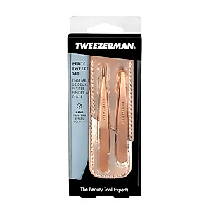 Tweezerman Rose Gold Petite Point and Slant Tweezer Set with Travel Case