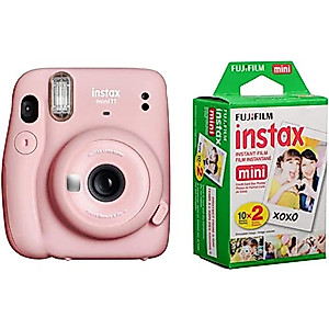 Fujifilm Instax Mini 11 Instant Film Camera, with Fujifilm instax Mini Instant Daylight Film Twin Pack, 20 Exposures (Blush Pink)