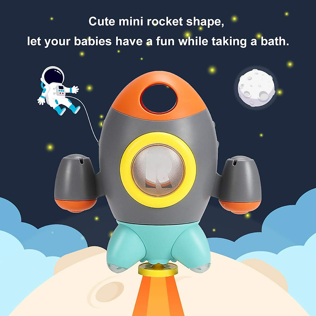 Elovien Baby Bath Toys, Space Rocket Shape Bathtub Toys for Toddlers, Spray Water Toys w/ Rotating Fountain, Bathroom Shower Toys for Infants Aged 18 Months 2 3 4 5 Years Old Kids Girls Boys