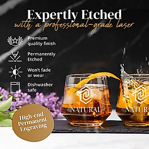 Custom 13oz Whisky Rocks Glass with Your Custom Logo Design or Personalized Text - Permanent Laser Engraving - Wedding Favors, Corporate Gifts, Birthdays, Parties or Events