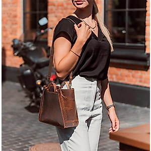 Genuine Full Grain Leather Shoulder Tote Bag for Women Large Handbag Designer Ladies Purse Satchel Travel Bag (Red Brown Tote Bag)