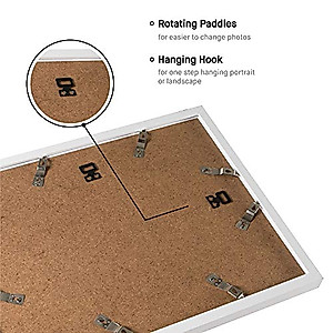 elabo 16x20 White Picture Frame (2 Pack) - High Definition Plexiglass Display Pictures 11x14 with Mat or 16x20 Without Mat - Vertical or Horizontal Wall Mounting