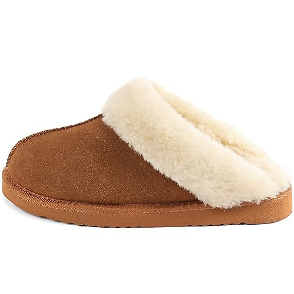 LazyStep Women's Fuzzy Memory Foam Slippers Fluffy House Shoes Indoor Outdoor(Tan,Size 7-8)