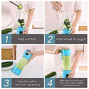 Portable Blender, Personal Size Blender USB Rechargeable with 6 Blades for Juice Crushed Ice Smoothies and Shakes, Mini Blender with 13oz Jucie Cup for Sports,Travel,Gym,home and Outdoors