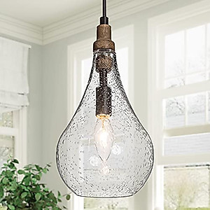 KSANA Farmhouse Wood and Glass Pendant Lighting for Kitchen Island Bedroom, Dining Room, Entryway, Sink, Breakfast Nook
