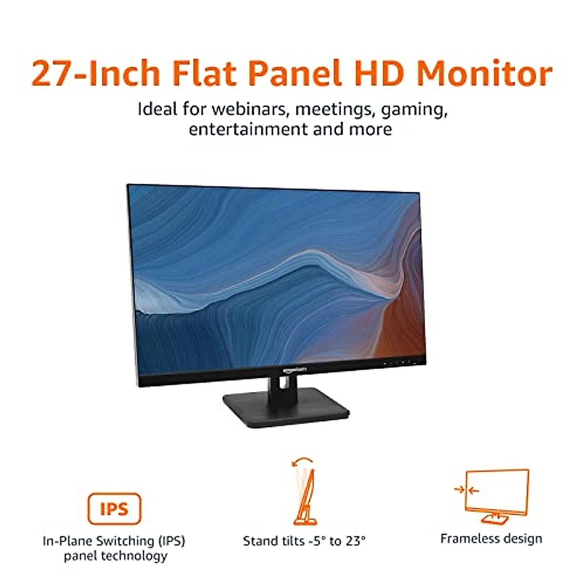 Amazon Basics - 27 Inch IPS Monitor 75 Hz Powered with AOC Technology FHD 1080P HDMI, Display Port and VGA Input VESA Compatible Built-in Speakers for Office and Home, Black