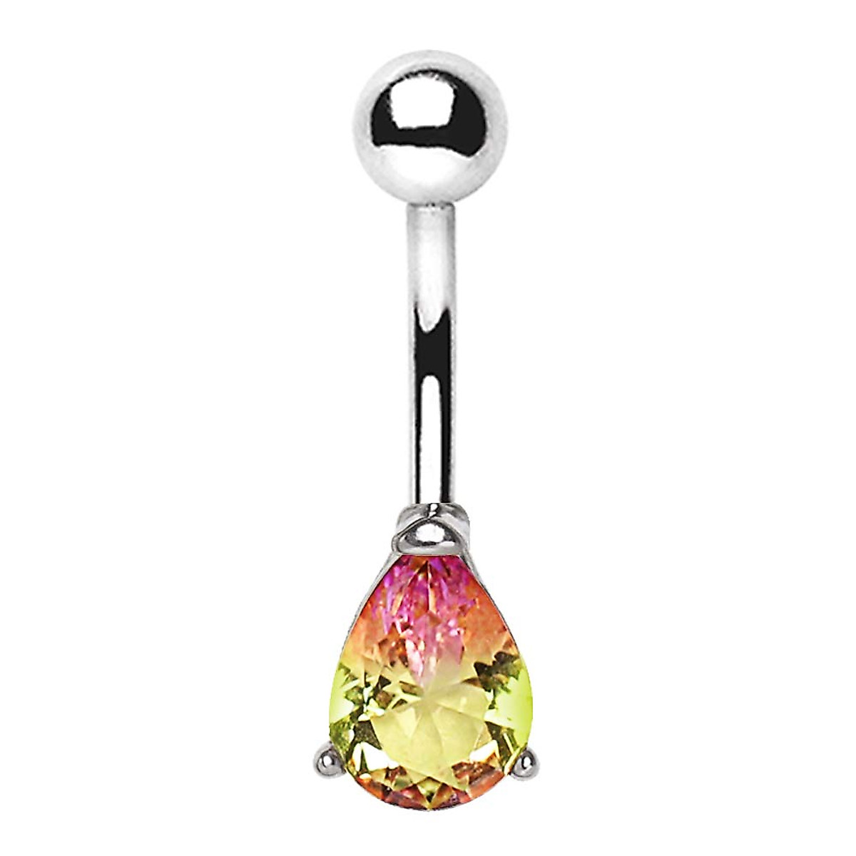 Amelia Fashion 14 Gauge Teardrop Watermelon Synthetic Tourmaline Navel Ring 316L Surgical Steel (Steel & Watermelon)