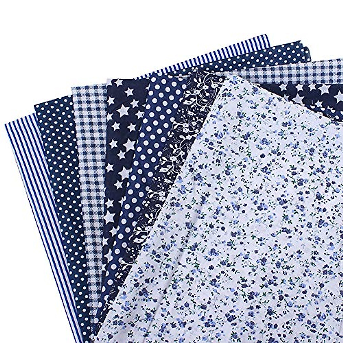 liuqingwind Quilting Fabric 7Pcs 25x25cm Floral Patchwork Cotton Fabric Plain Cloth for DIY Sewing Quilting Navy Blue