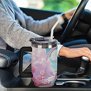 STVNKML 40 Oz Tumbler with Handle Candy Land Stainless Steel Coffee Mug Reusable Travel Mug Leak-proof Insulated Car Cup Large Capacity Tumbler for Travel, Outdoor, Home Use (Black)