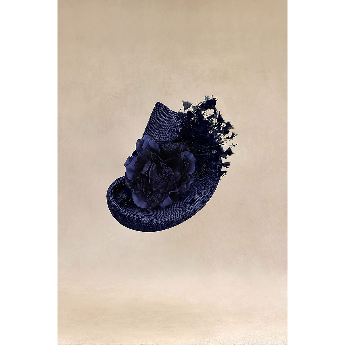 BABEYOND Tea Party Fascinator Hat for Women Kentucky Headwear Feather Derby Pillbox Wide Church Hat for Cocktail Wedding Navy Blue