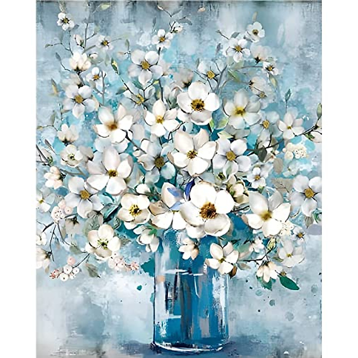 BOMUVI Paint by Numbers for Adults Beginner Paint by Numbers for Adults Flower DIY Paint by Number Kits Acrylic Painting White Flower Paint by Number Kits on Canvas Home Decor Gift for Adults 16x20 In