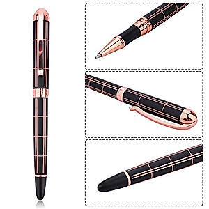 SHALORY Rose Gold Gel Ink Rollerball Pen-Geometric Stripe Style Copper Grip Metal Pens in Gift Box with 1 Extra Refill,Valentine's Day Gifts for Women &Men (Black Ink, 0.7mm Fine Point)