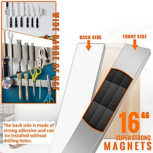16 Inch Stainless Steel Magnetic Knife Holder for Wall, No Drilling Magnetic Knife Strip with Adhesive for Kitchen Utensil Holder, Art Supply Organizer & Tool Holder