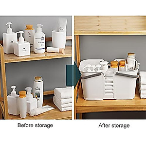 YGpretty Plastic Storage Basket with Handles, Shower Caddy Tote Portable Organizer Bins for Bathroom, Dorm, Kitchen, Bedroom,Outdoors (White, 1Pack)