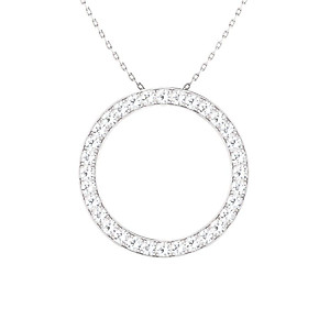 Diamondere Natural and Certified Diamond Circle Necklace in 14k White Gold | 0.49 Carat Pendant with Chain
