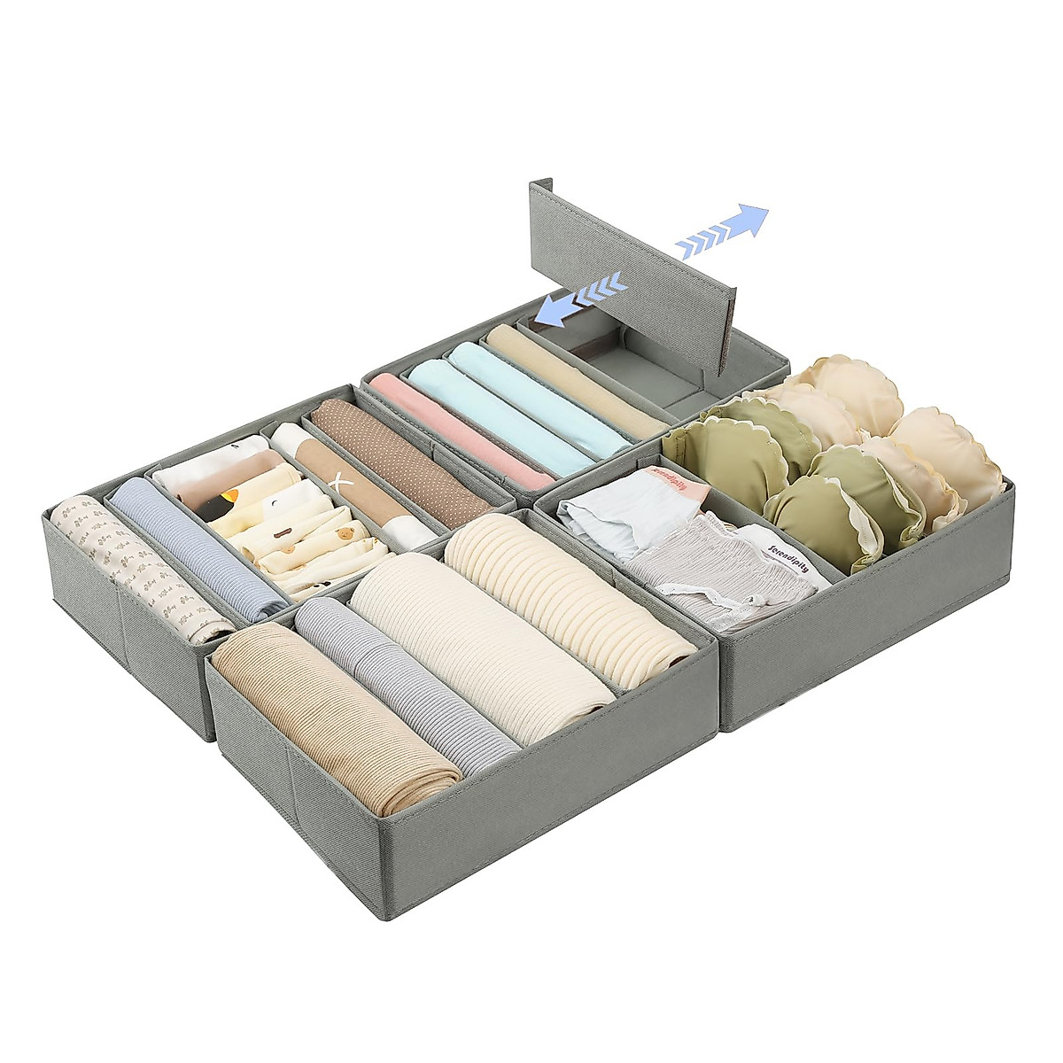 Qozary Adjustable T-Shirt Drawer Organizer Clothes Bins - 4 Pack Wardrobe Clothes Organizer, Foldable Dresser Drawer Organizers, Closet Organizers and Storage Boxes for Bra, Tank Tops, Leggings