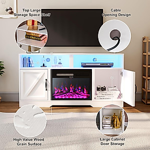 COCO DESIGN 60" Fireplace TV Stand with 23" Fireplace, Electric Fireplace TV Console for TVs up to 70", LED Lights Wood Texture Entertainment Center & Remote Control, White