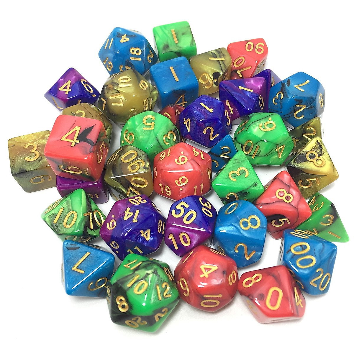 New 5 x 7-Die Series Polyhedral Dice Set - 5 Colors Dungeons and Dragons DND RPG MTG Table Games Dice with 5 Free Pouches by Flyesto