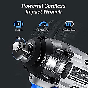 DEKOPRO 20V Cordless Impact Wrench, 1/2 Inch Chuck, 3200 RPM, 258 ft-lbs Max Torque, Li-ion Battery, Fast Charger, Tool Bag